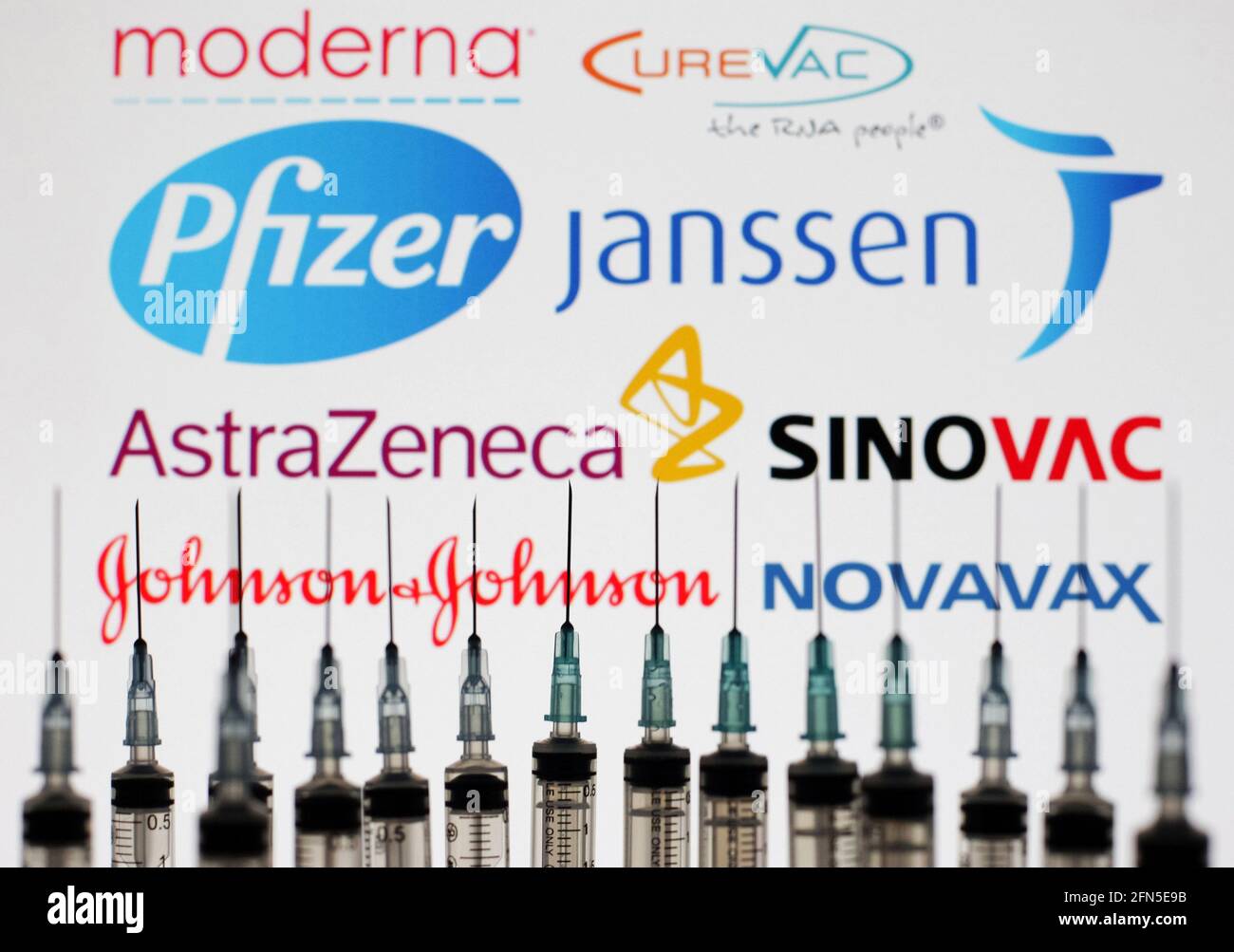 Kiev, Ukraine. 13th May, 2021. Medical syringes are pictured in front ...