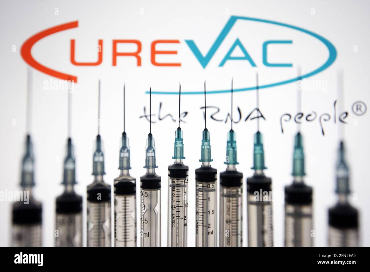 Kiev, Ukraine. 13th May, 2021. Medical syringes are pictured in front ...