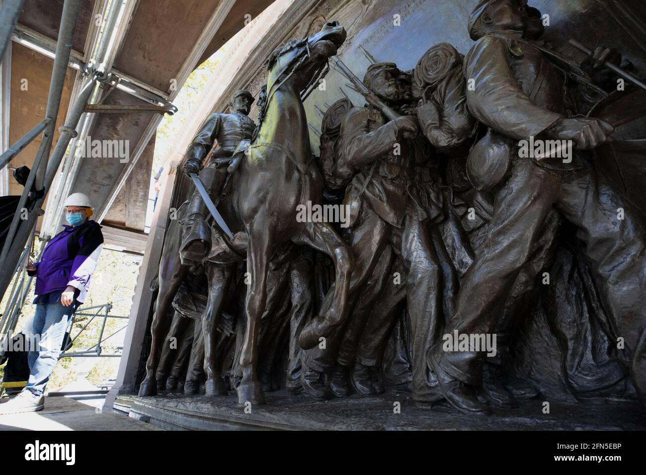 Restoration of the bronze relief sculpture of Robert Gould Shaw and the ...