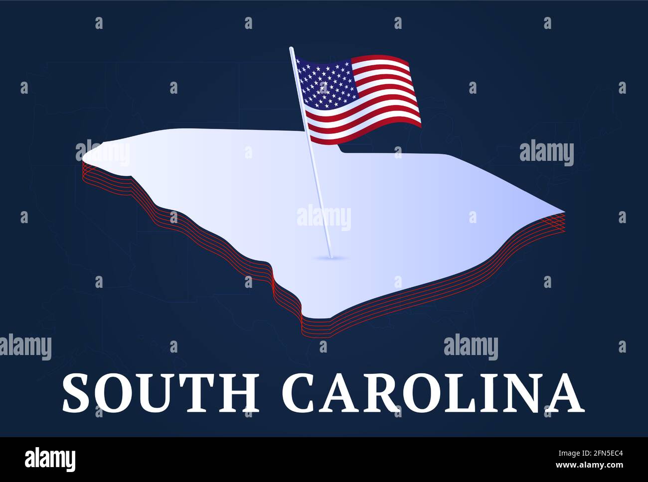 south carolina state Isometric map and USA national flag 3D isometric ...