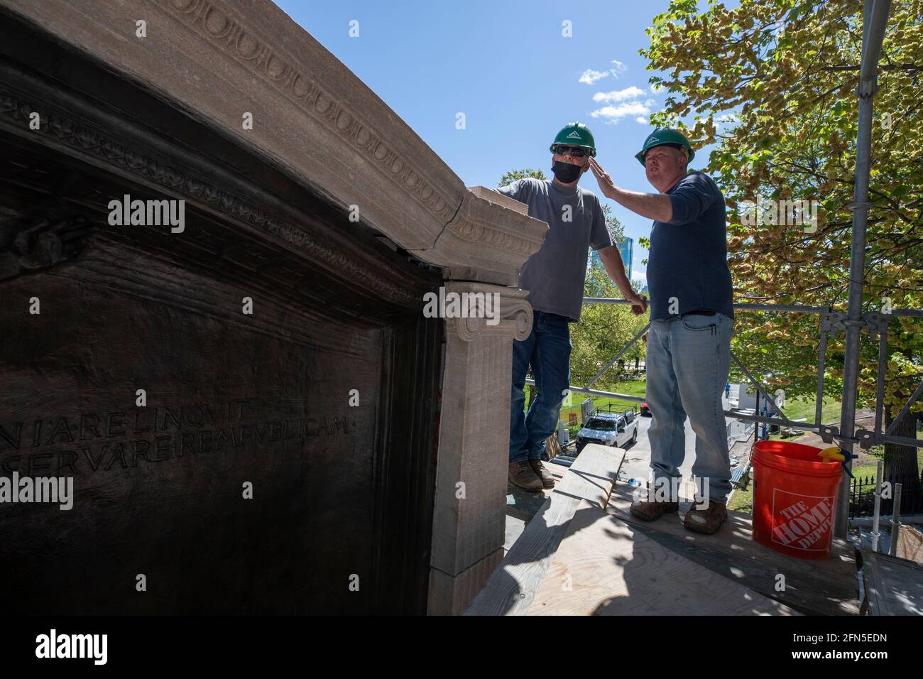 Restoration of the bronze relief sculpture of Robert Gould Shaw and the ...