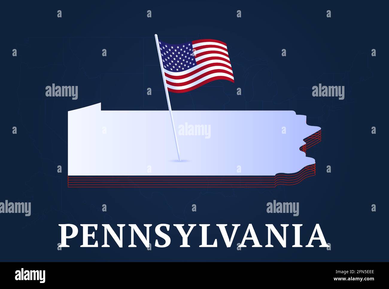 pennsylvania state Isometric map and USA national flag 3D isometric ...