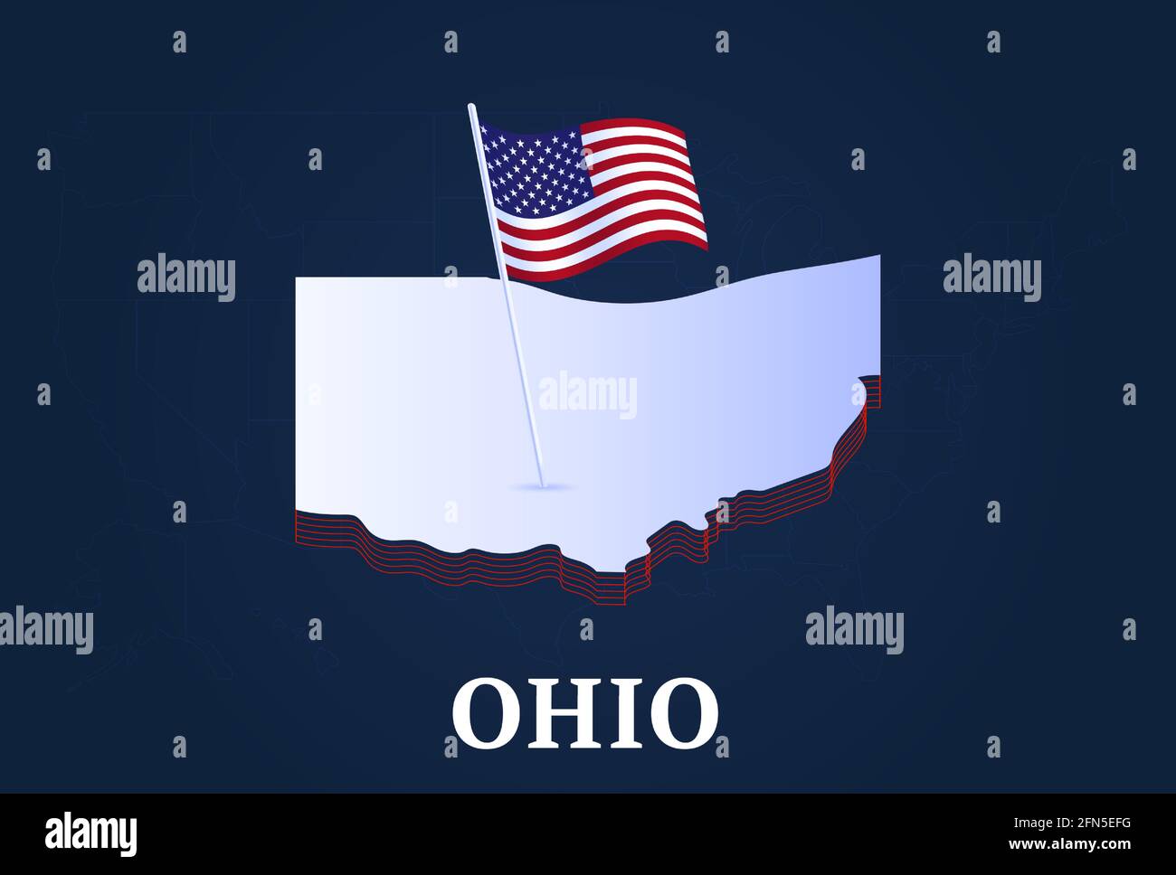 ohio state Isometric map and USA national flag 3D isometric shape of us ...