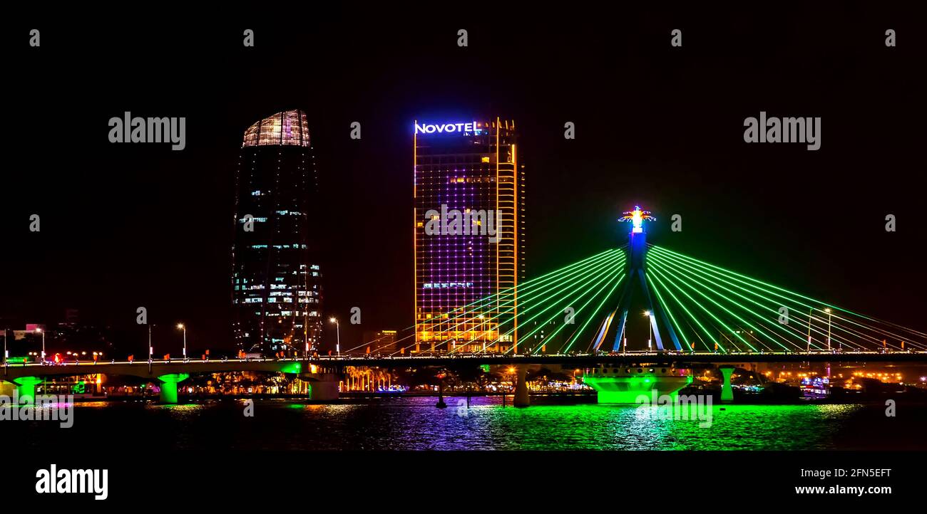DA NANG City, Vietnam - December 09, 2014: Da Nang beautiful night ...