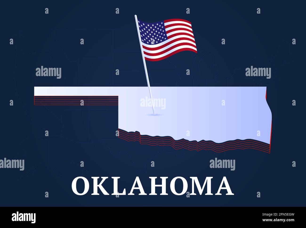 oklahoma state Isometric map and USA national flag 3D isometric shape ...