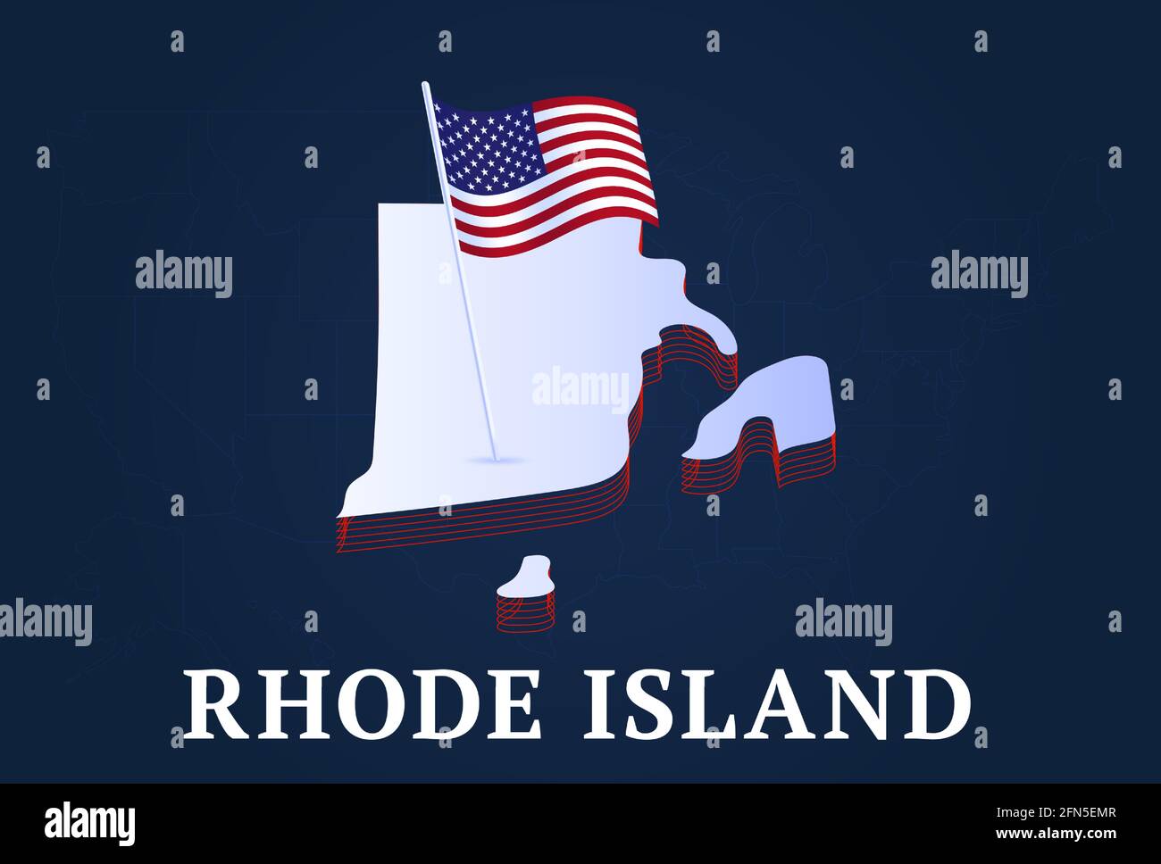 rhode island state Isometric map and USA national flag 3D isometric ...