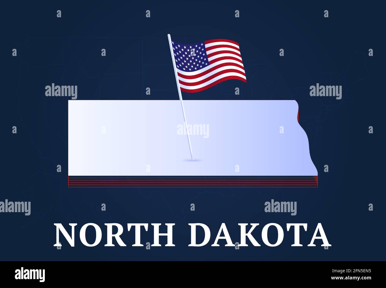 north dakota state Isometric map and USA national flag 3D isometric ...