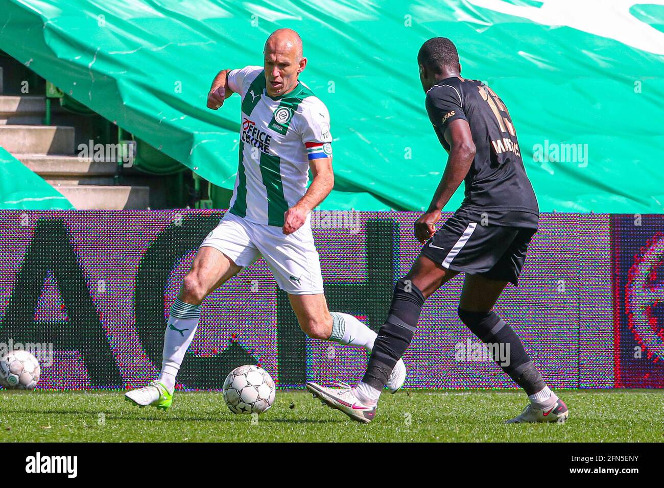GRONINGEN, NETHERLANDS - MAY 13: Arjen Robben of FC Groningen, Bruno ...