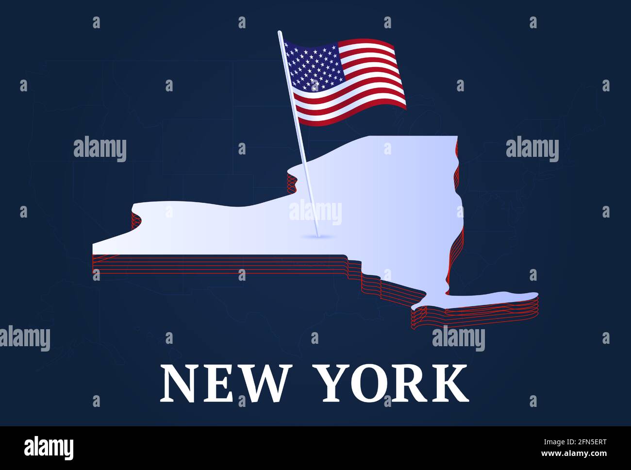 new york state Isometric map and USA national flag 3D isometric shape ...