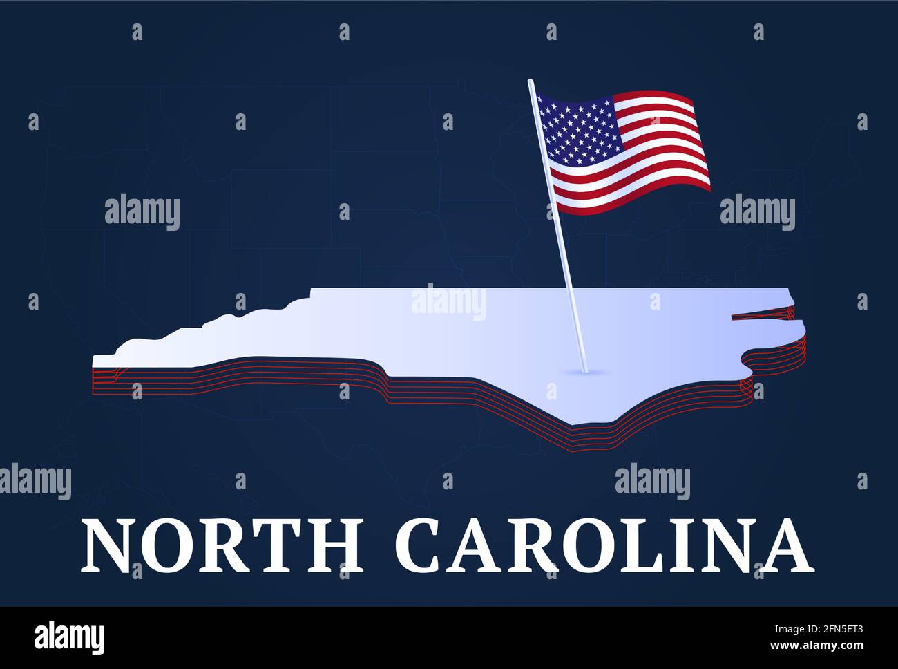 north carolina state Isometric map and USA national flag 3D isometric ...