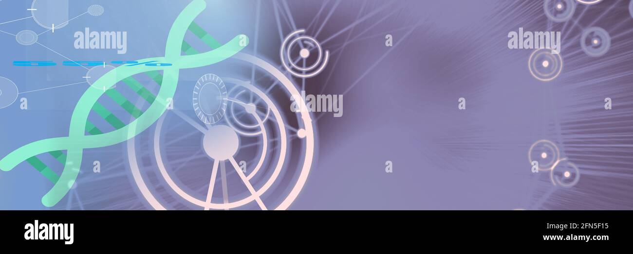 Composition of dna strand and scopes scanning over blue background ...