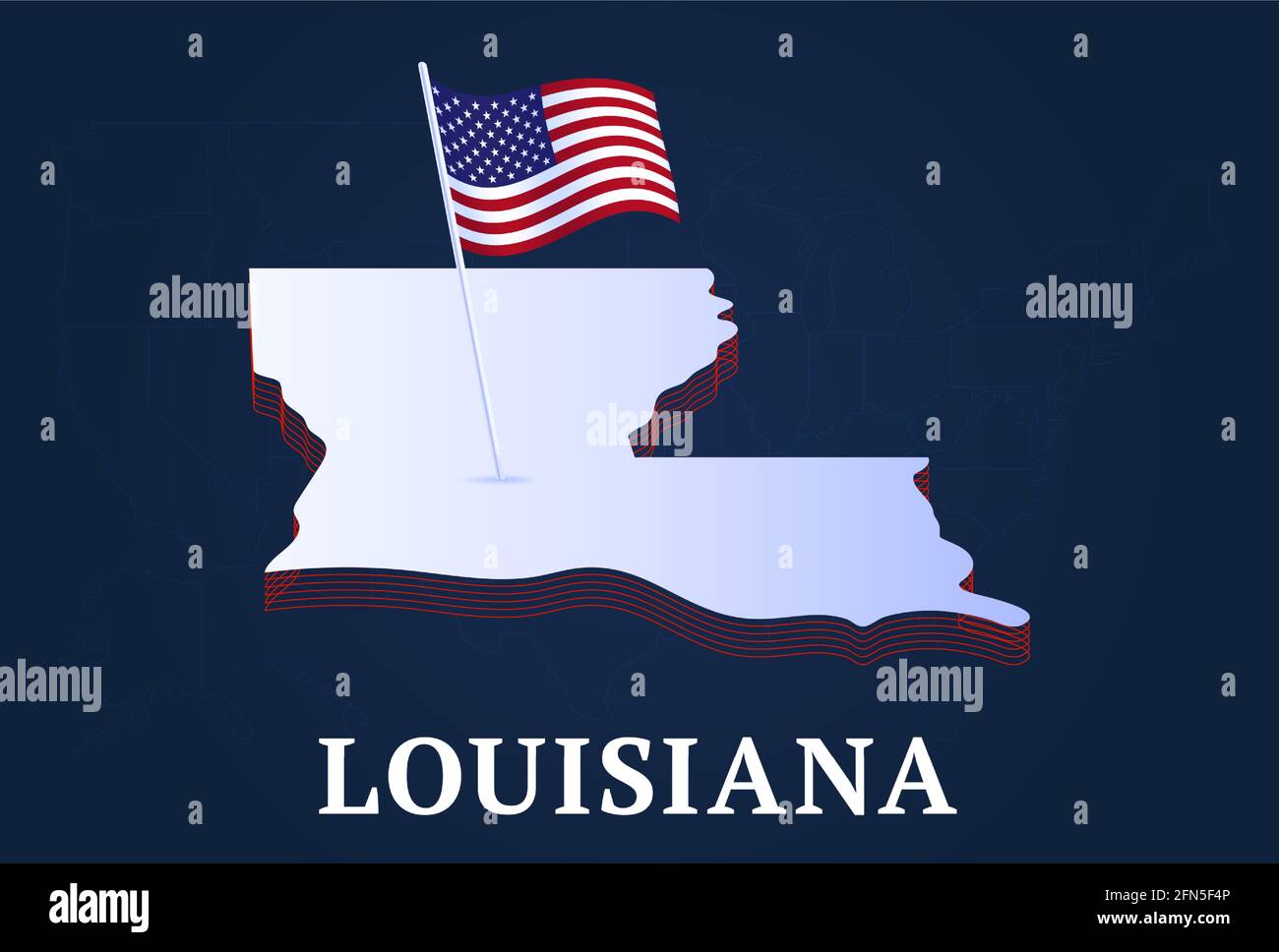 louisiana state Isometric map and USA national flag 3D isometric shape ...