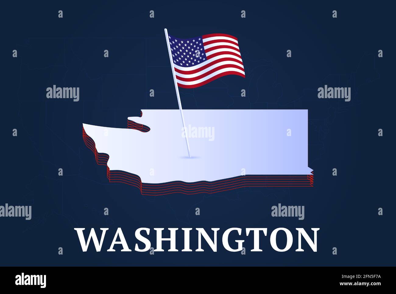 washington state Isometric map and USA national flag 3D isometric shape ...