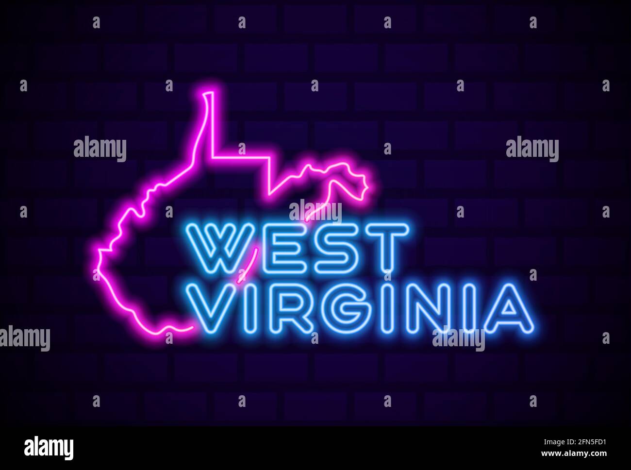west virginia US state glowing neon lamp sign Realistic vector ...