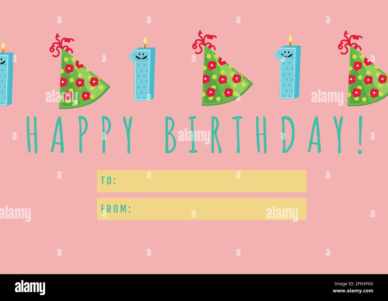 Happy birthday tag with party hat and one number candle, birthday and ...