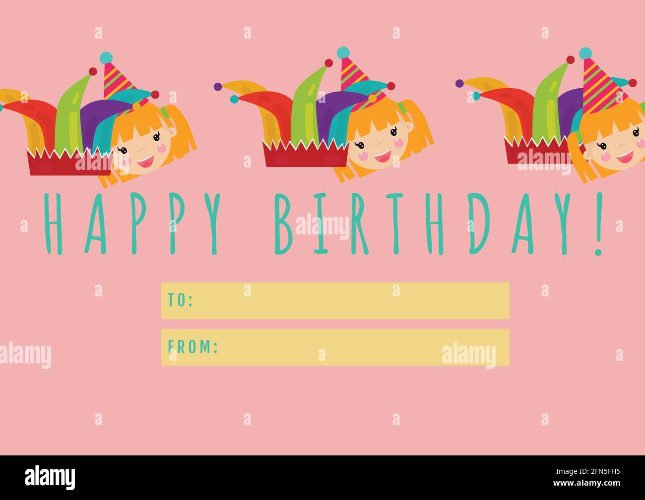 Happy birthday tag with clown hat and girl, birthday and gift giving ...