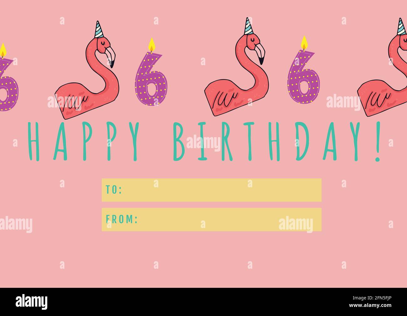 Happy birthday tag with flamingo and six number candle, birthday and ...