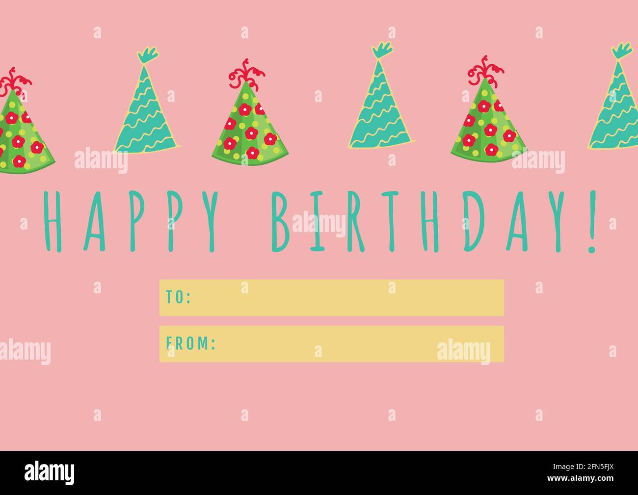 Happy birthday tag with multicolor green party hats, birthday and gift ...