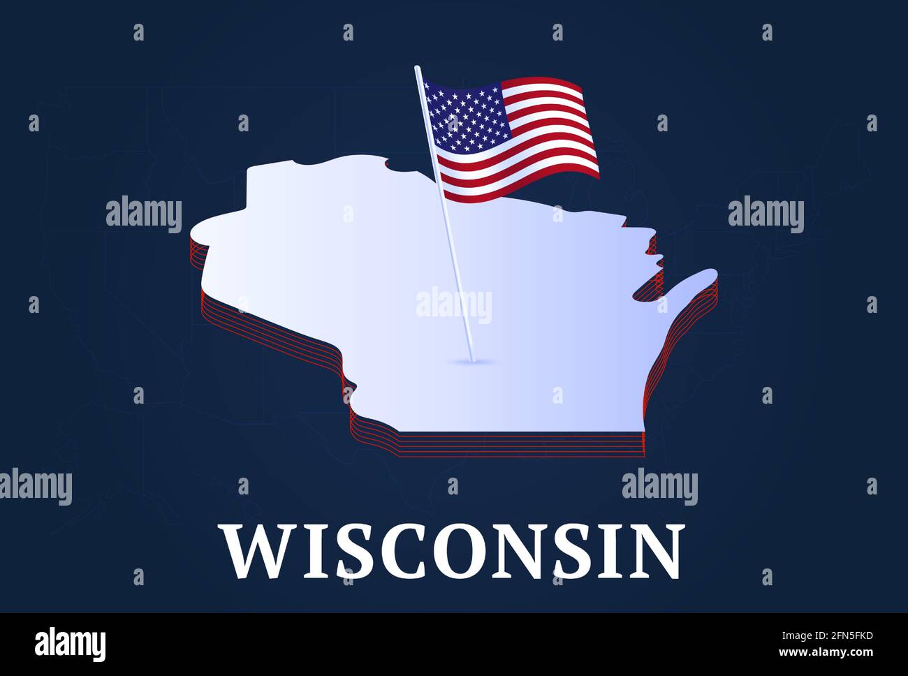 wisconsin state Isometric map and USA national flag 3D isometric shape ...