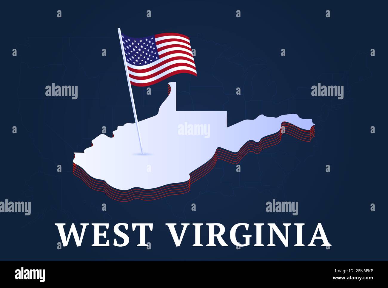 west virginia state Isometric map and USA national flag 3D isometric ...