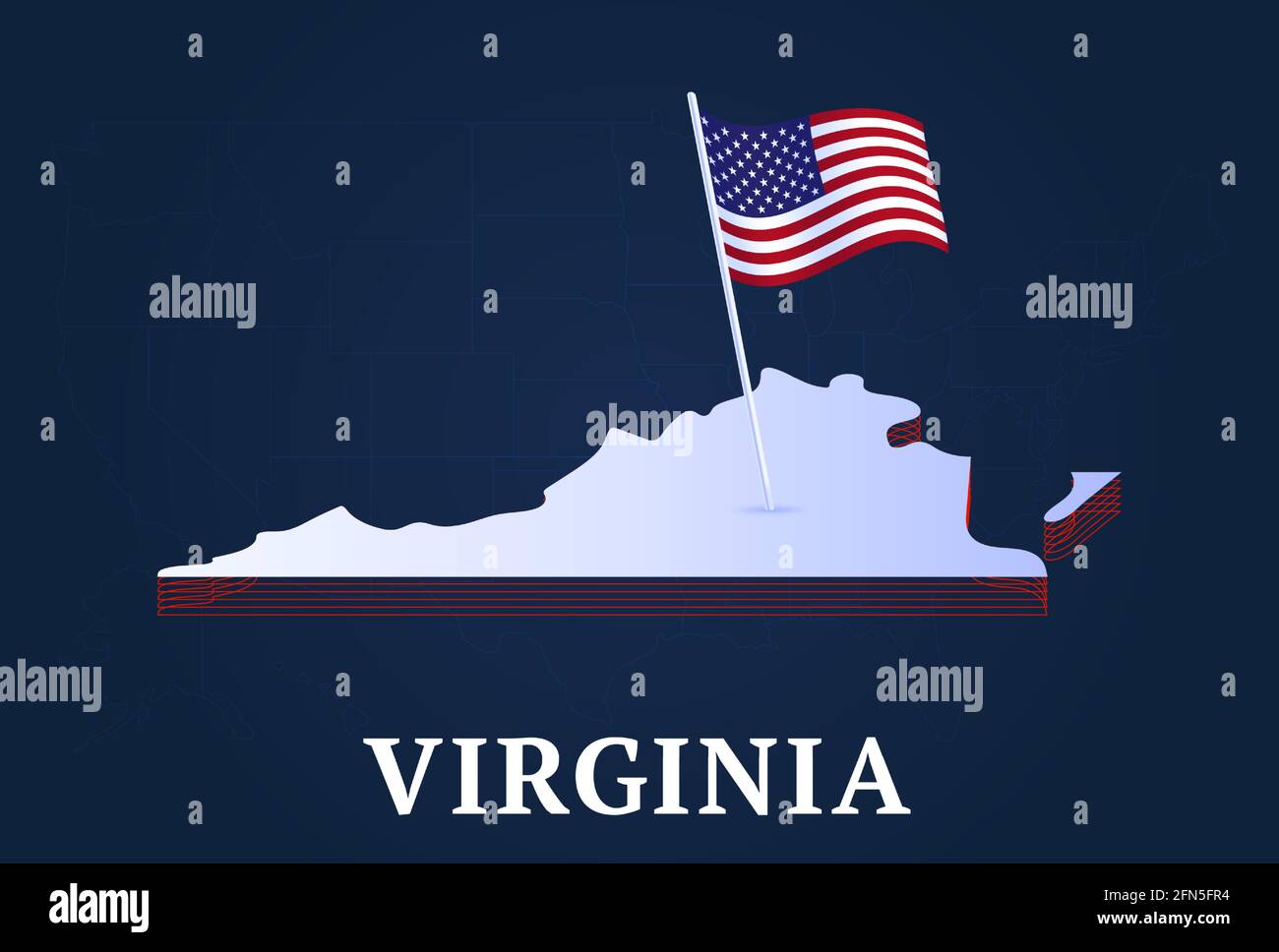 virginia state Isometric map and USA national flag 3D isometric shape ...