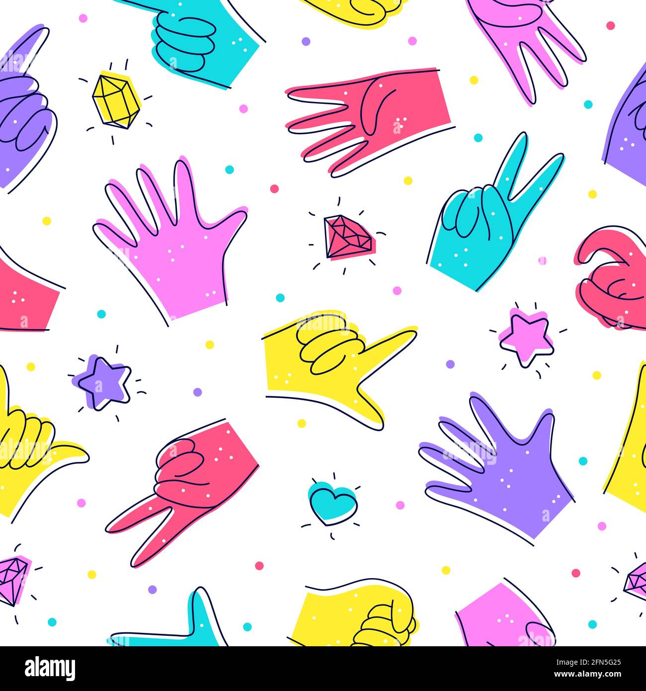 Seamless pattern with Diverse Hands. Illustration in doodle style ...