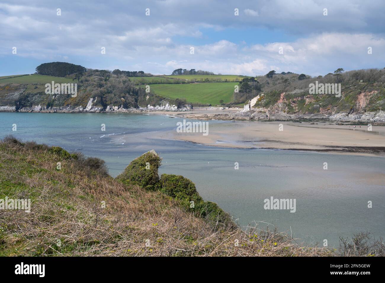 View towards Mothecombe Beach, The Erme Estuary, Devon, England Stock ...