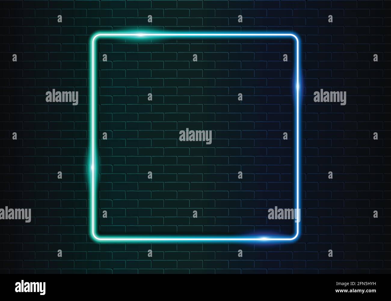 Neon blue light on dark brick wall vector illustration. Neon border or ...
