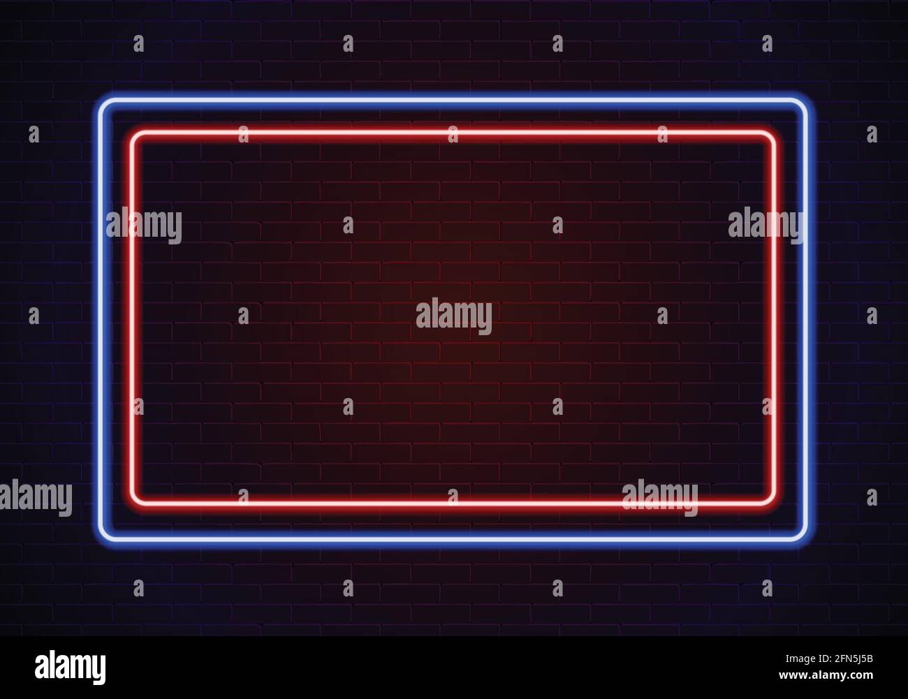 Neon blue light and neon red light on dark brick wall vector ...