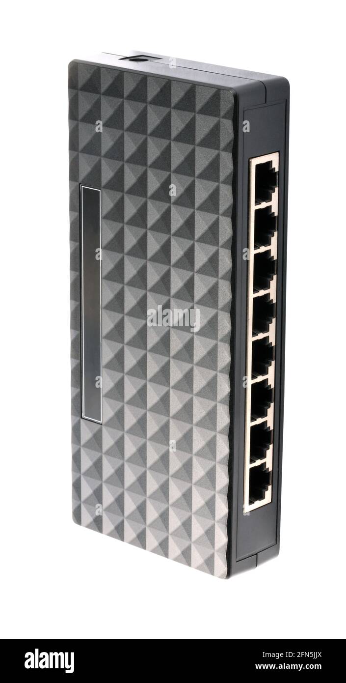 black 8 Port Plastic Ethernet Switch isolated on white background at ...