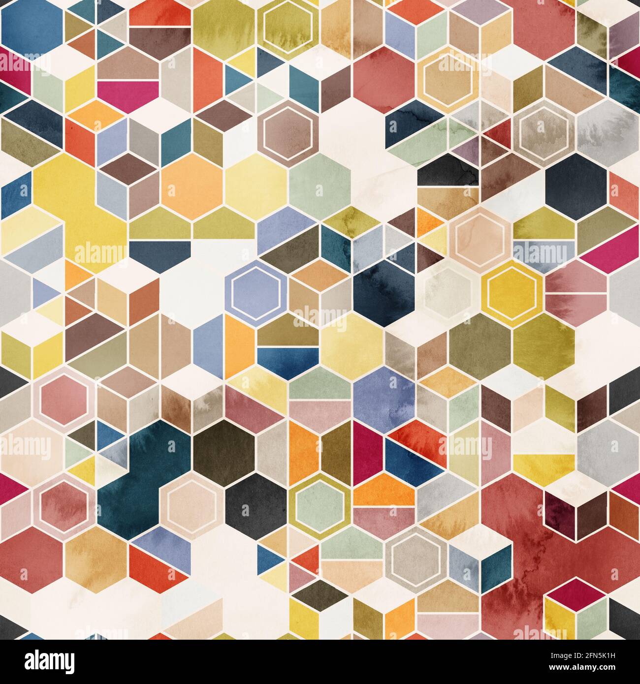Seamless pattern of hexagons in random colors in watercolor Stock Photo ...