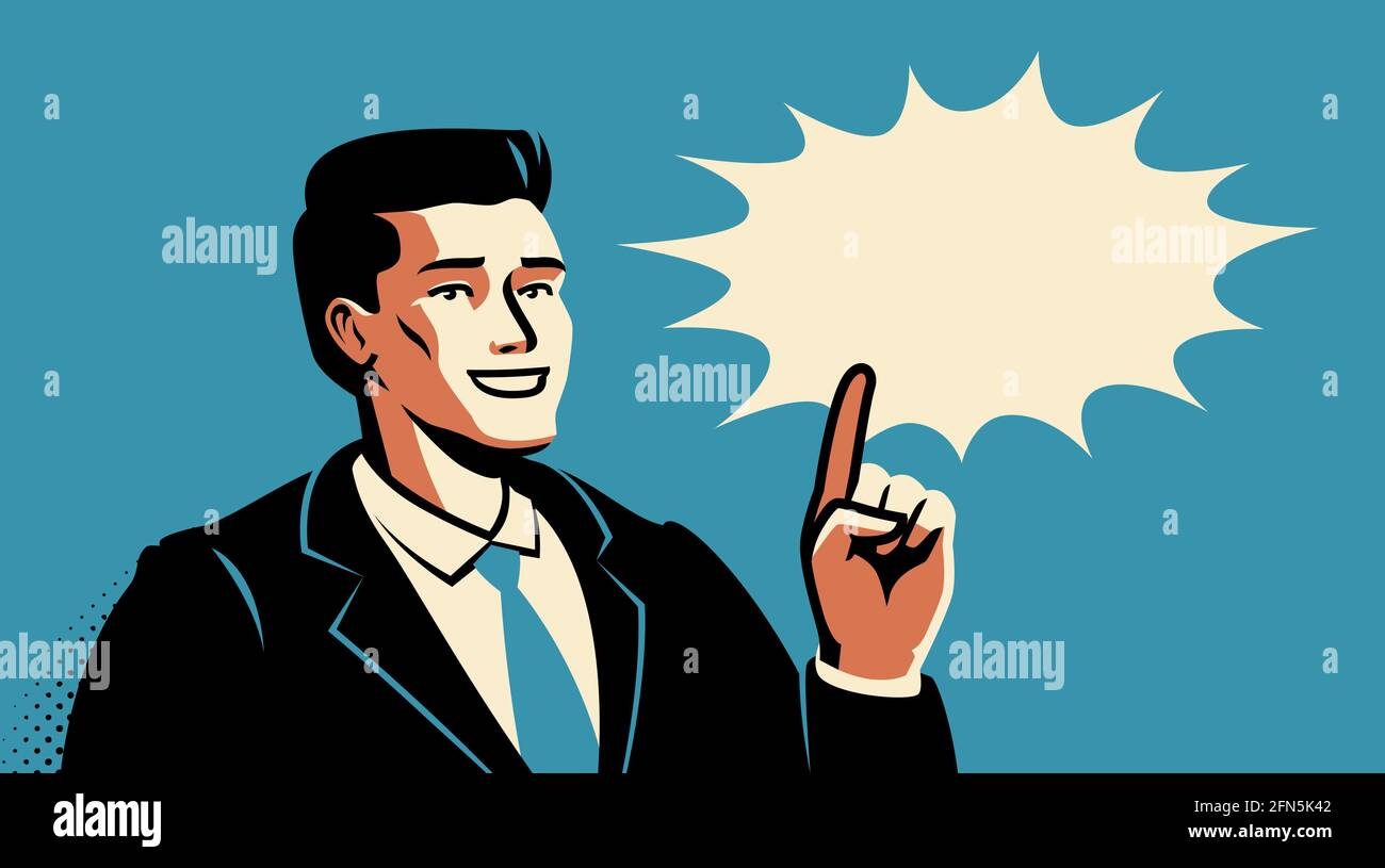 Businessman pointing to an empty seat. Man in a business suit makes an ...