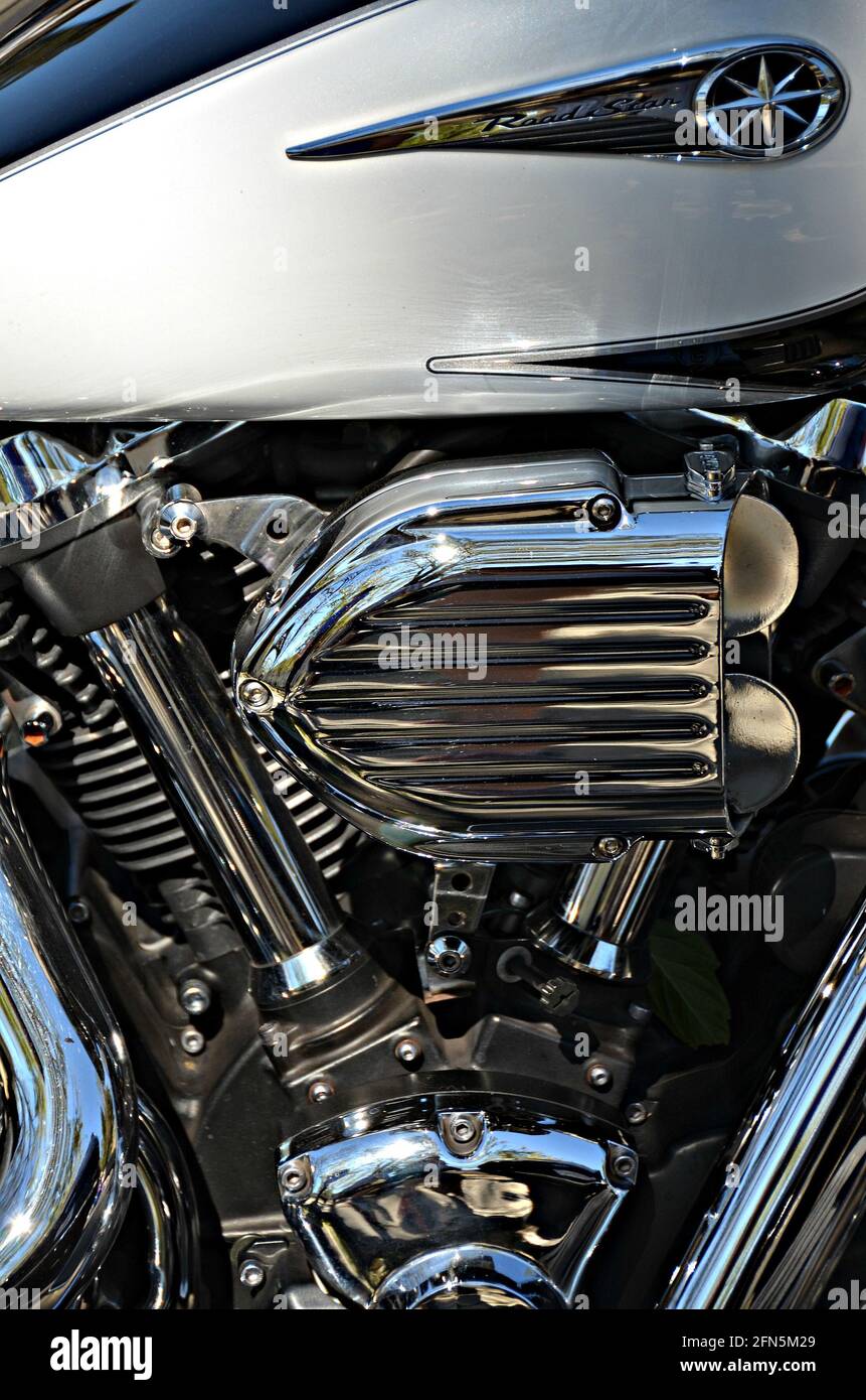 Close-up engine view of the legendary Harley Davidson Softail with ...