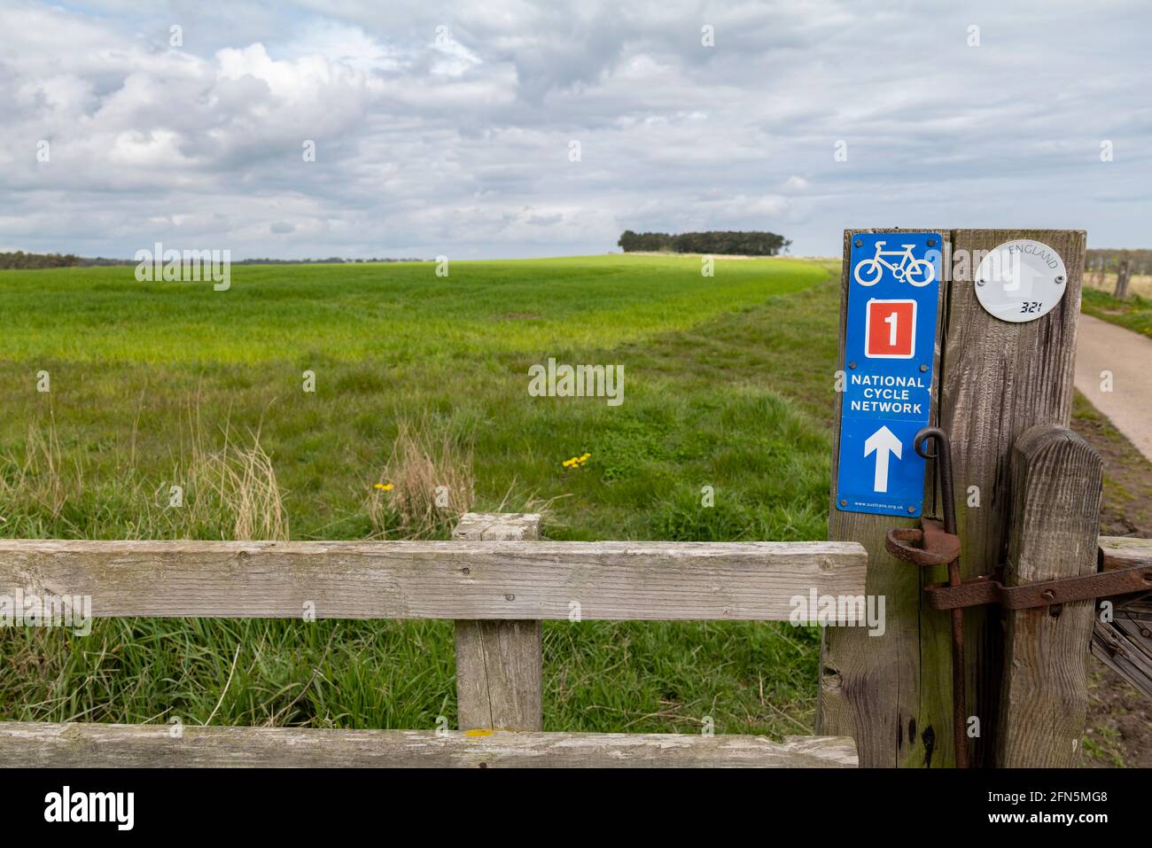 Sustrans national cycle route 1 sign, Dunstanburgh, Northumberland, UK ...