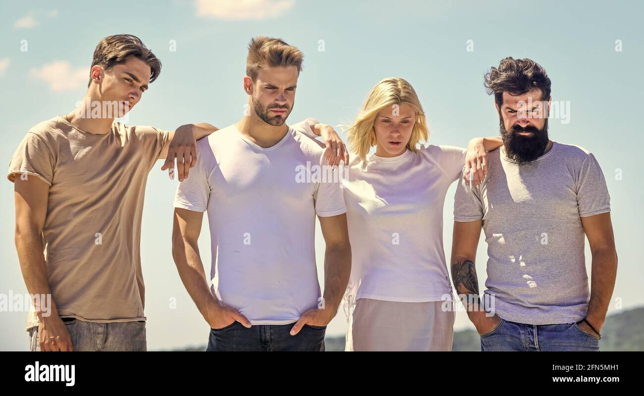 Group sad people. Go social. Youth psychology. Young people bonding ...