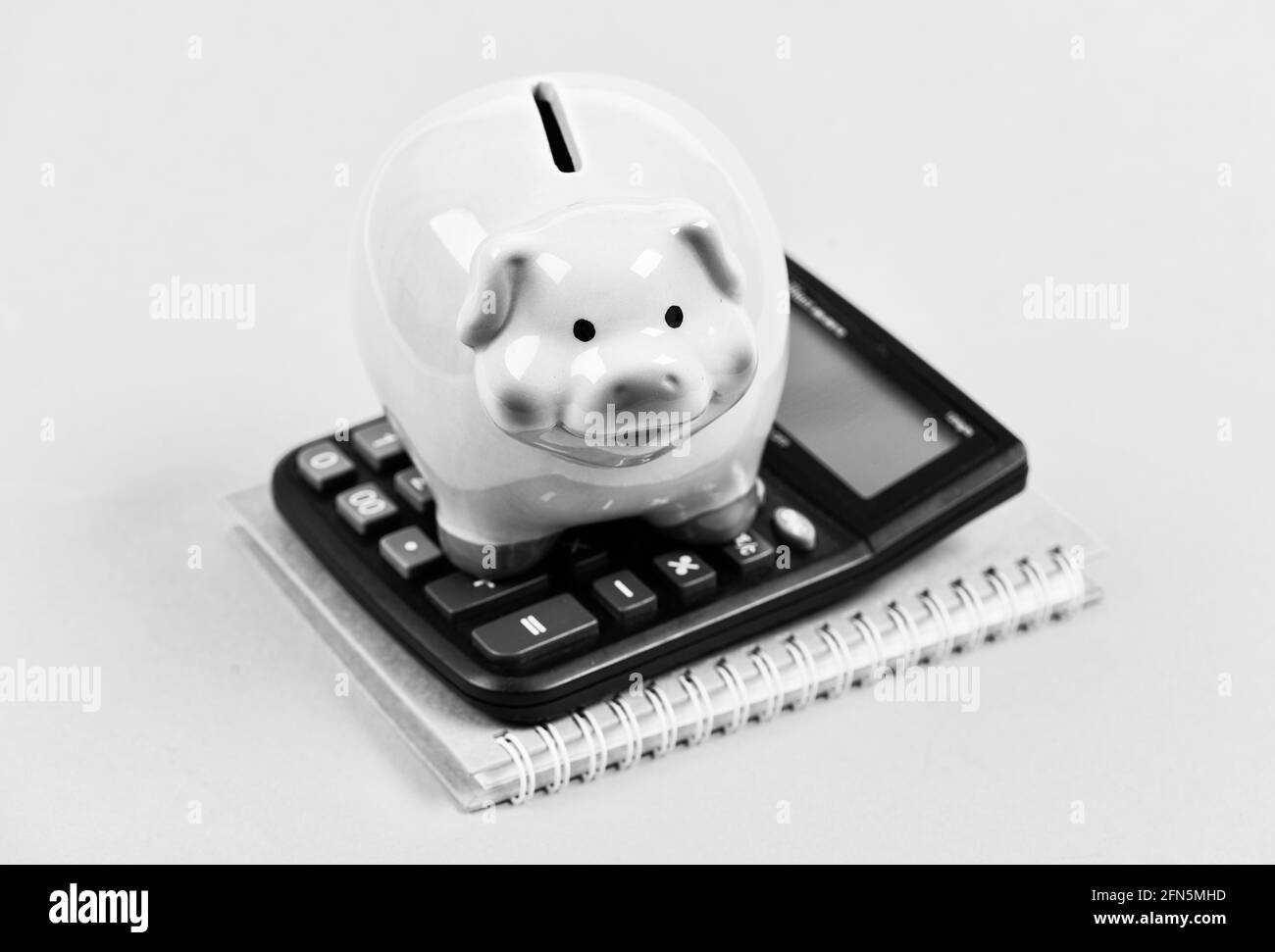 money saving. Accounting and payroll. moneybox with calculator. Piggy ...