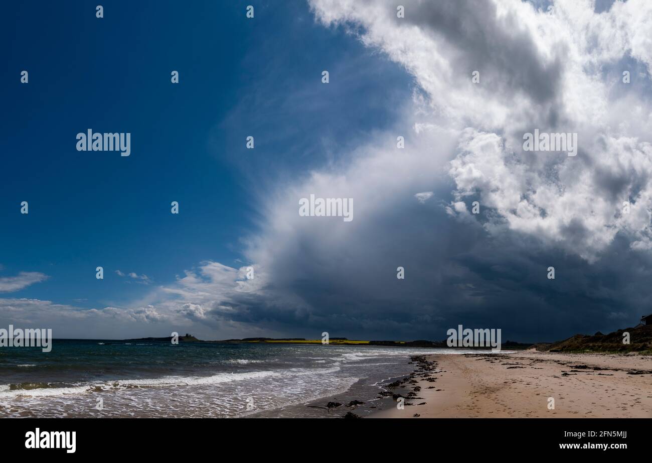 A large storm moving in across the Northumberland coast at Dunstanburgh ...