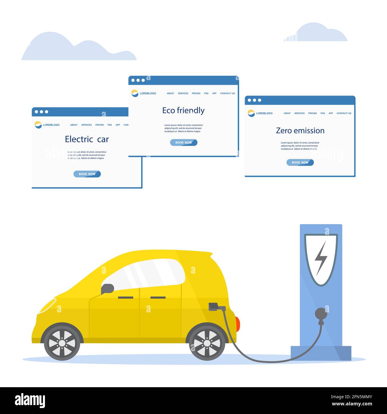 Vector illustration Electric car. Green energy. New transport eco ...