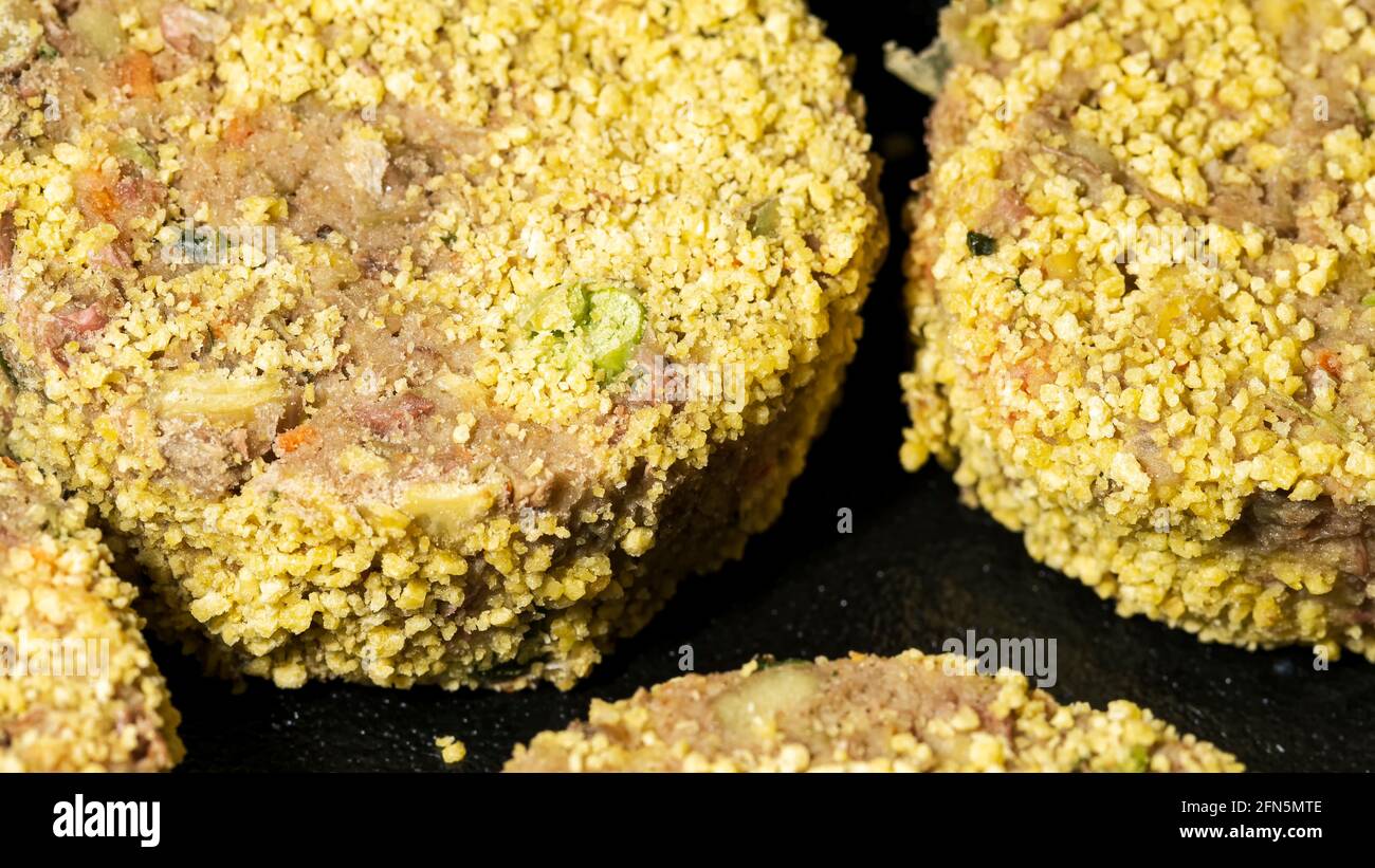 Frozen veggie nuggets with lentils and greens, macro Stock Photo - Alamy