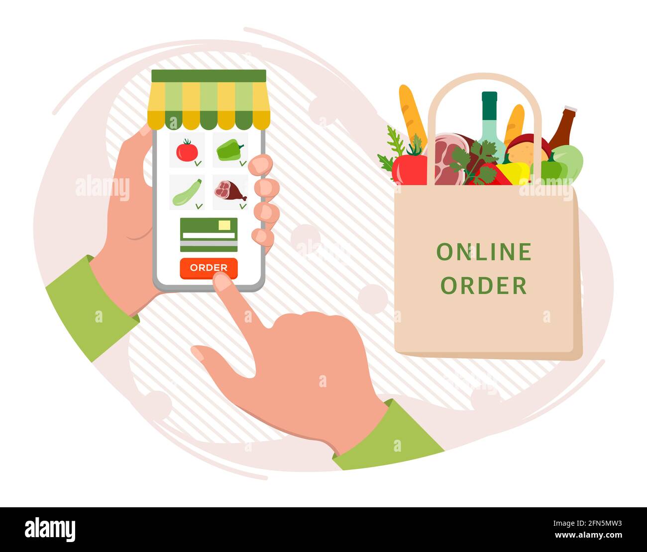 Vector illustration Online Grocery store. Ordering food in application ...