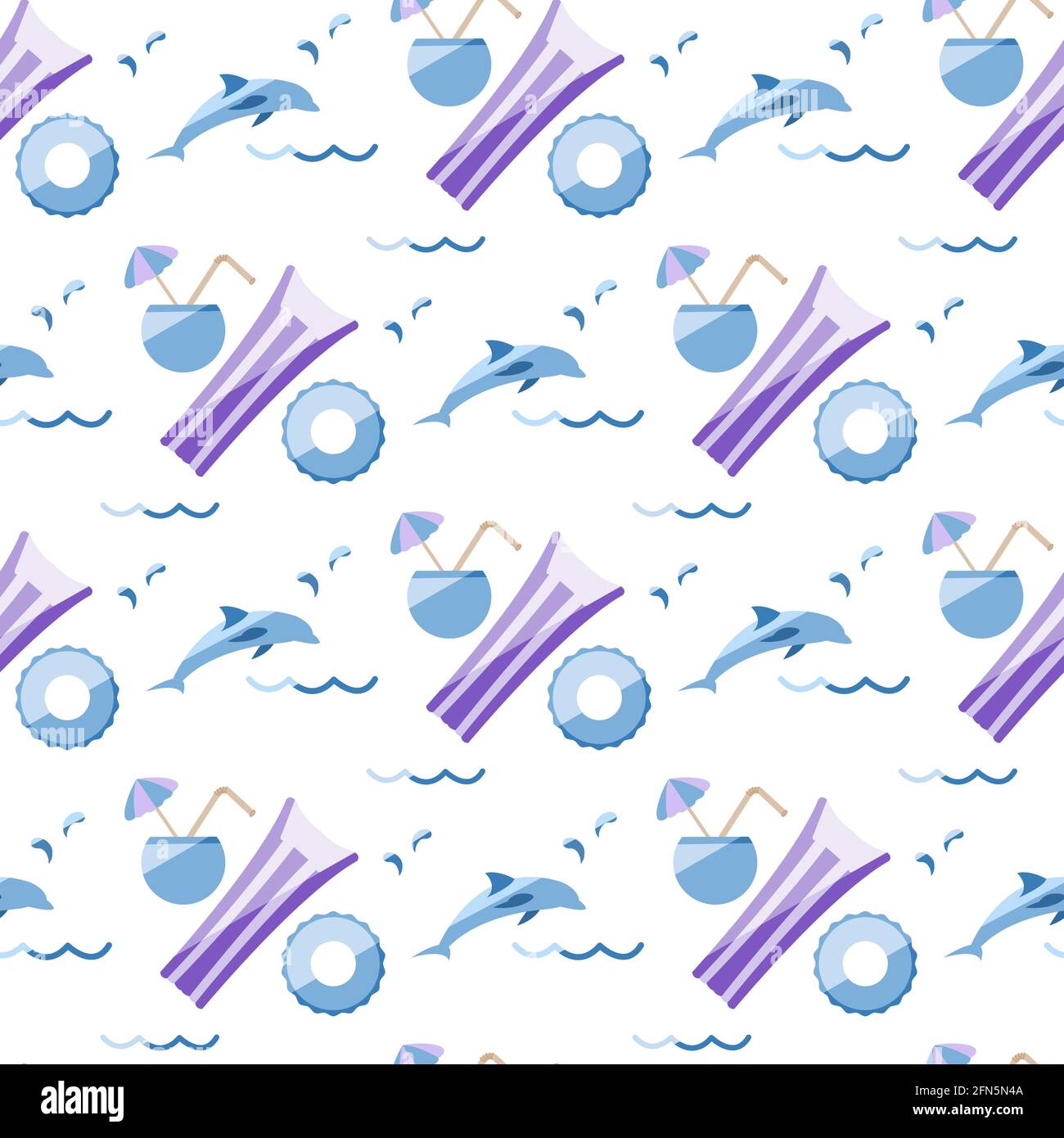 Vector seamless pattern Illustration Vacation at sea. Cocktail ...