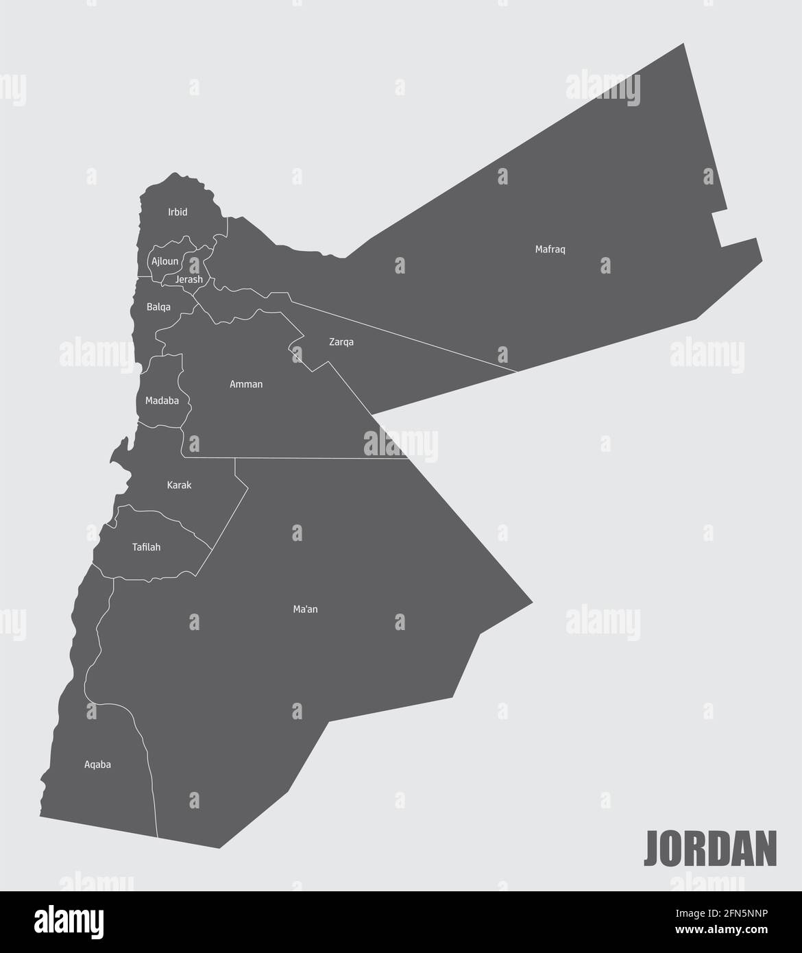 The administrative map of Jordan with labels Stock Vector Image & Art ...