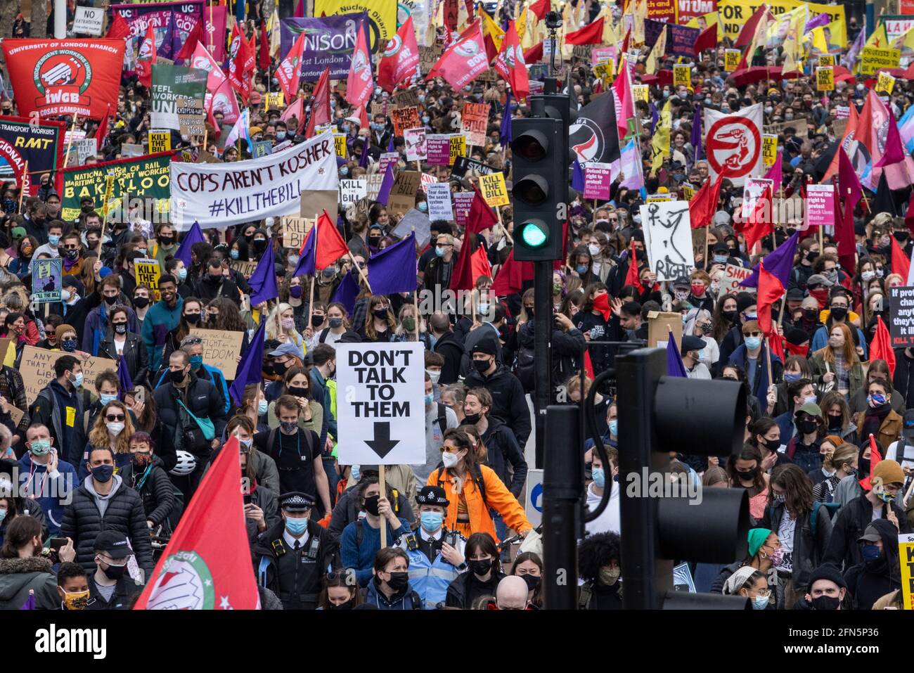 Dense crowd of protesters marching during 'Kill the Bill' protest ...