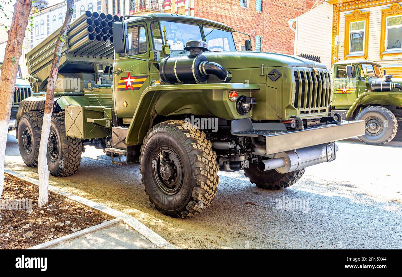 Samara, Russia - May 6, 2021: BM-21 "Grad" 122-mm Multiple Rocket ...