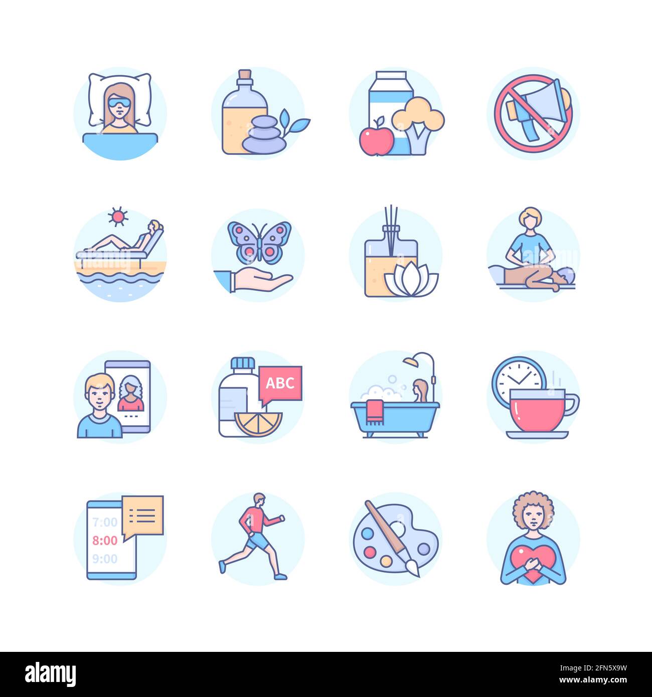 Self-care - modern line design style icons set. Healthcare and ...