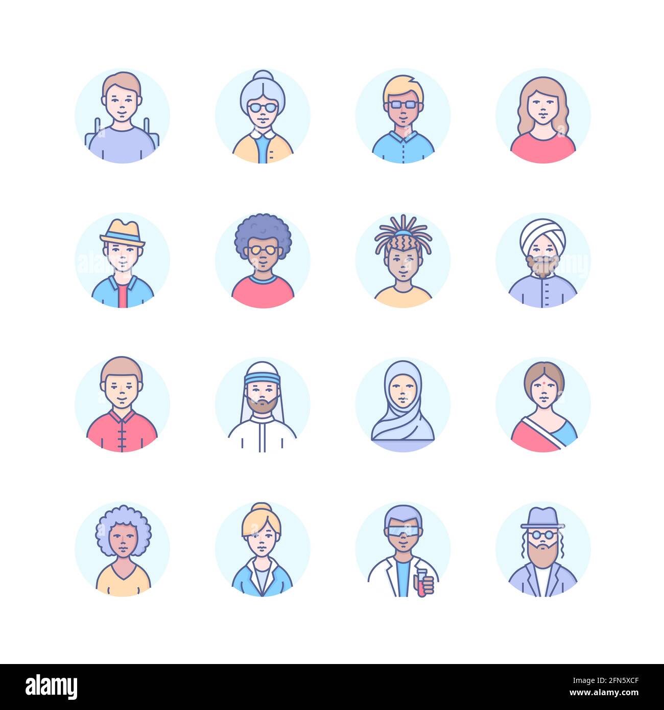 Diversity - modern line design style icons set. Images of people of ...