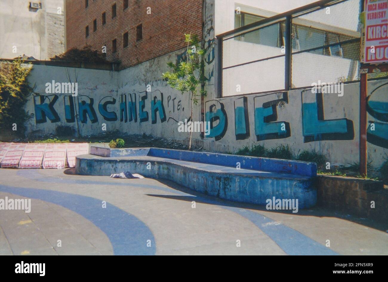 Nestor Kirchner graffiti in blue and white letters - the Argentinian ...