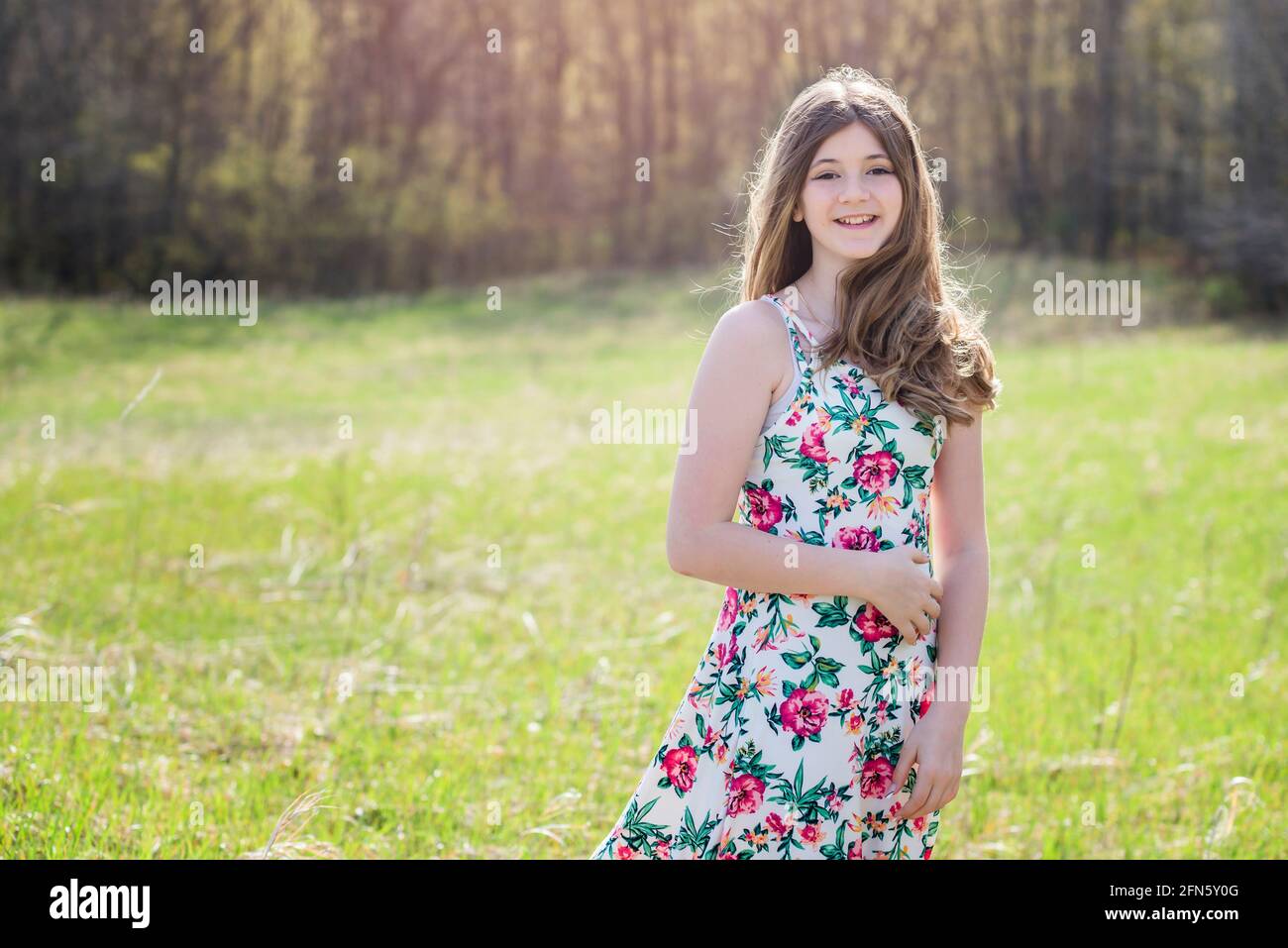 Beautiful Teen Girl Outdoors in Sundress, backlit Stock Photo - Alamy