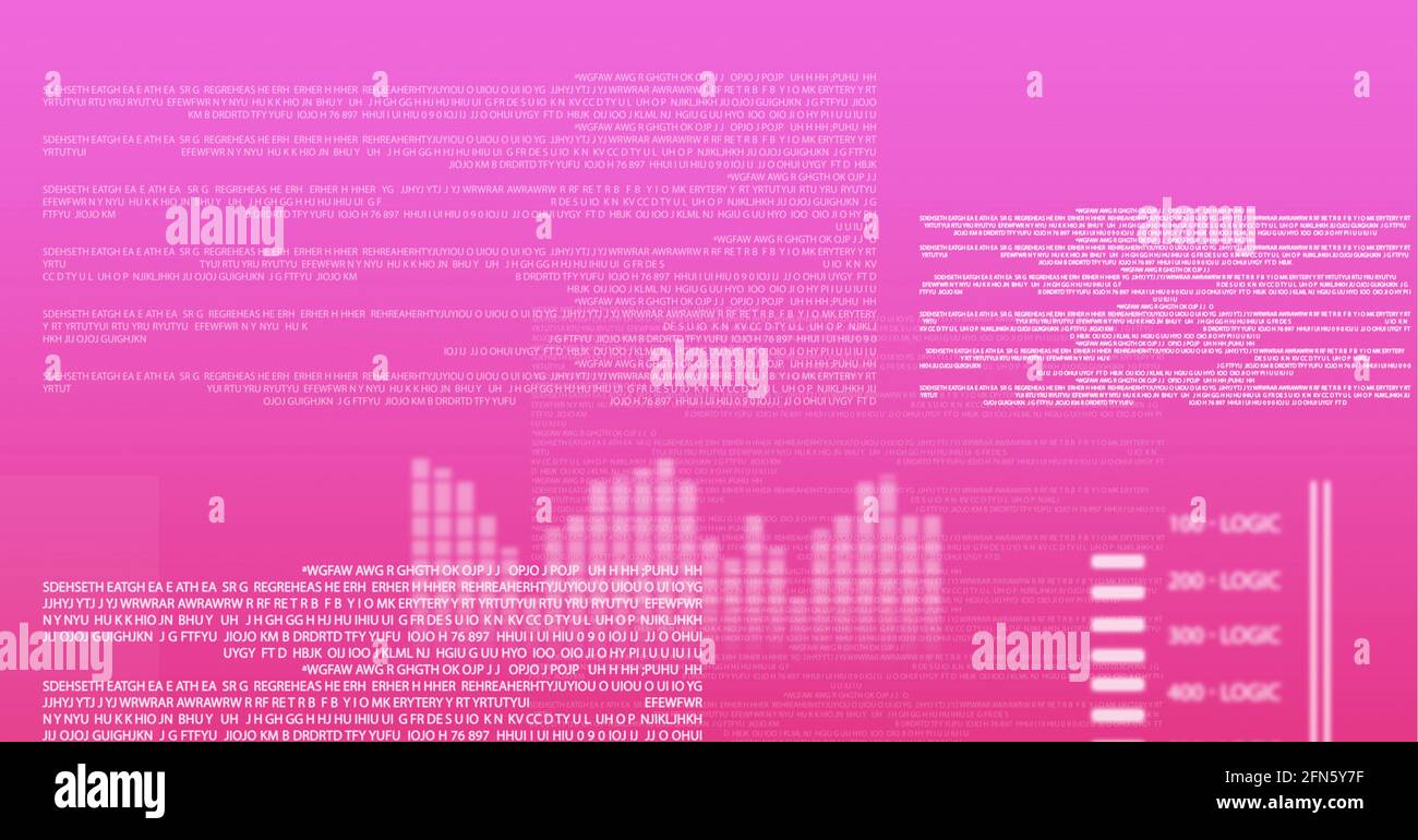 Digitally generated image of statistical data processing against pink ...