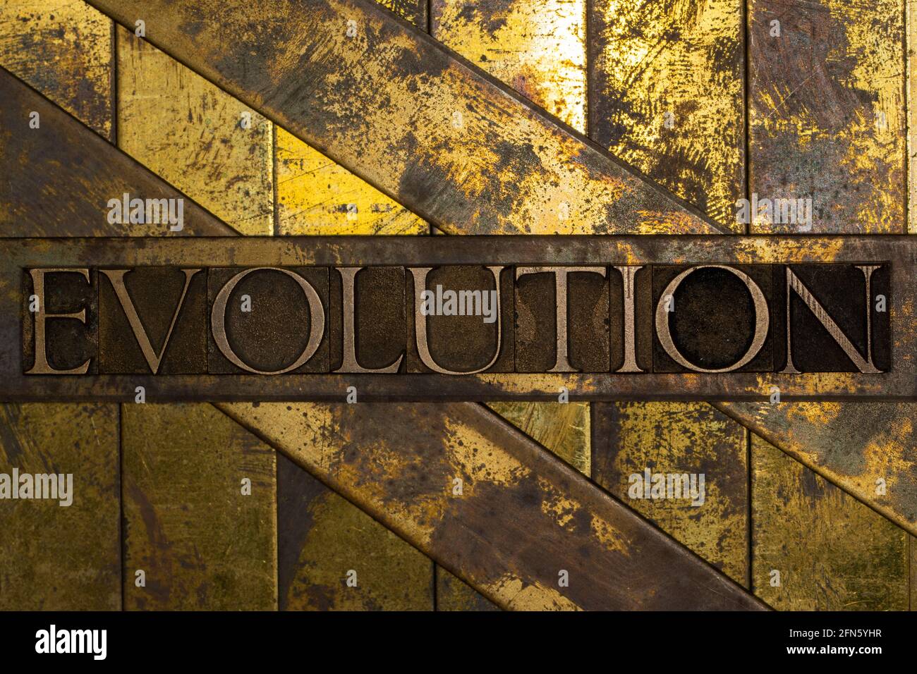 Evolution text on vintage textured grunge copper and gold steampunk ...